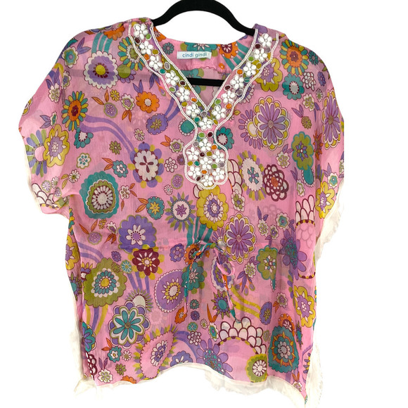 cindi gindi | Tops | Cindi Gindi Pin Floral Shirt With Beaded Details ...